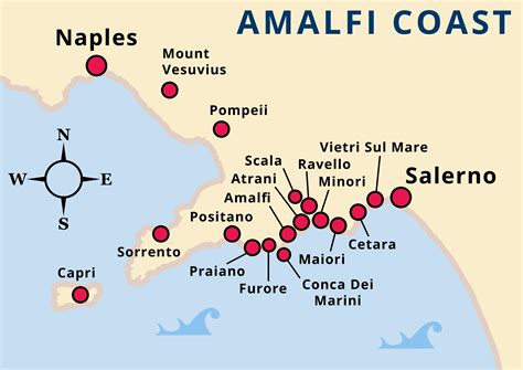 Amalfi Coast Map Best Towns To Visit Printable Illustrations
