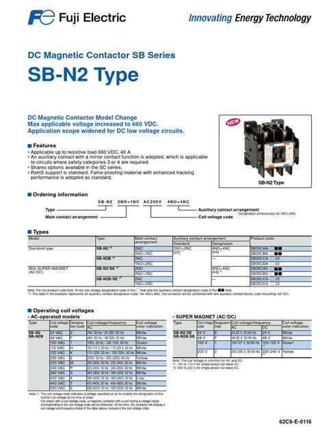Fuji Electric Contactor Dc Sb N2 Type Pdf Alternating Current Inductor