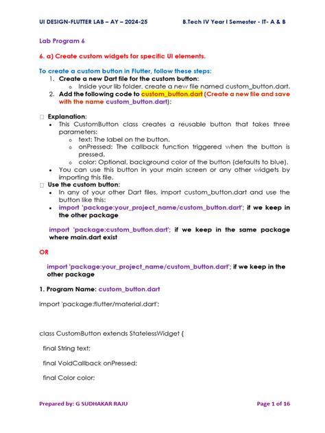 Ui Design Flutter Lab Week 6 Pdf Button Computing Computer Programming