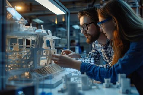 engineers collaborating on wave energy converter model in advanced