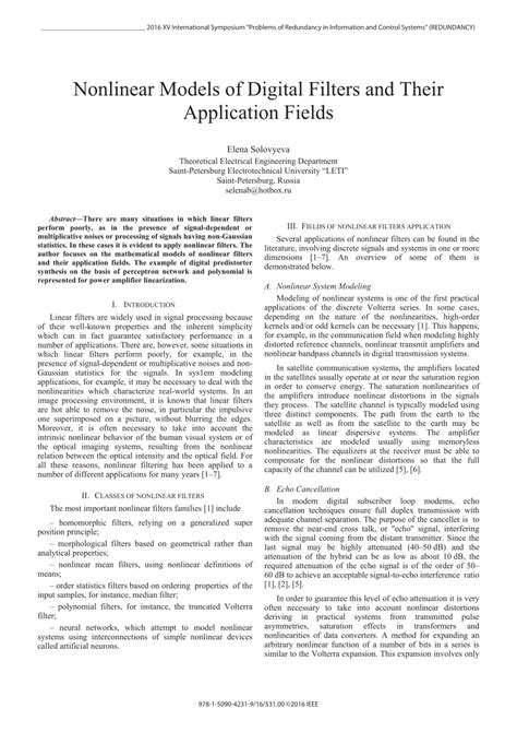Pdf Nonlinear Models Of Digital Filters And Their Application Fields