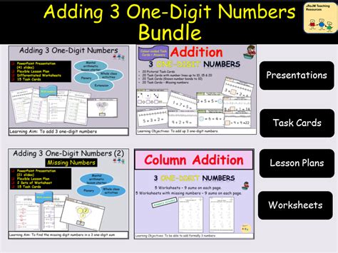 Addition Adding 3 One Digit Numbers Presentations Lesson Plans Worksheets Activities Task