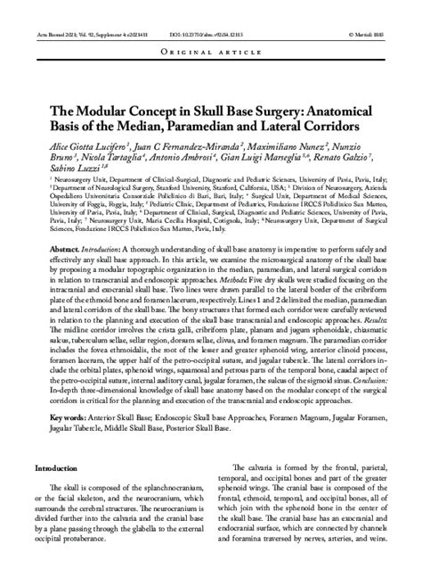Pdf The Modular Concept In Skull Base Surgery Anatomical Basis Of The Median Paramedian And