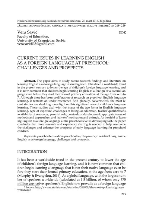 Pdf Current Issues In Learning English As A Foreign Language At