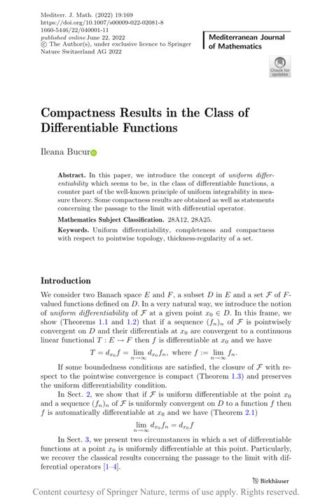 Compactness Results In The Class Of Differentiable Functions