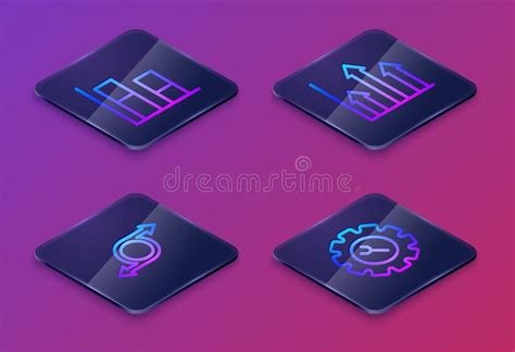 Set Isometric Line Graph Chart Diagram Arrow Pie Infographic And Wrench And Gear Blue