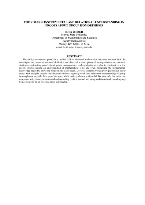 Pdf The Role Of Instrumental And Relational Understanding In Proofs About Group Isomorphisms