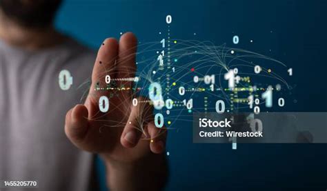 Hand Pointing To Digital Binary Codes The Concept Of Lines And
