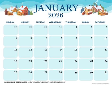 January 2026 Calendars Free Pdf Printables