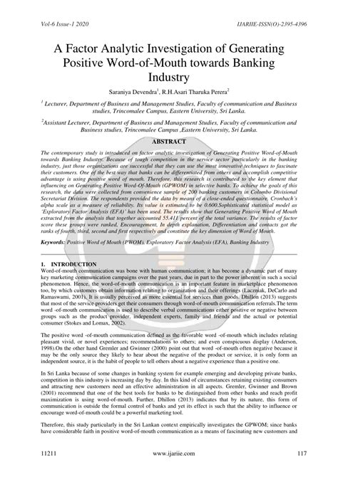 Pdf A Factor Analytic Investigation Of Generating Positive Word Of
