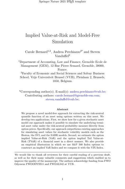 Pdf Implied Value At Risk And Model Free Simulation