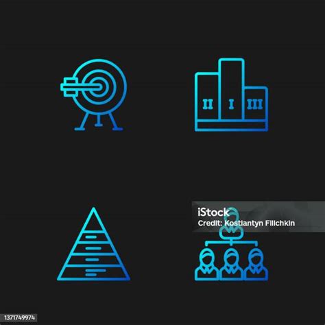 세트 라인 계층 구조 오르간 차트 피라미드 인포 그래픽 화살표와 대상 과 우승자 연단을 통해 상 그라데이션 색상 아이콘입니다