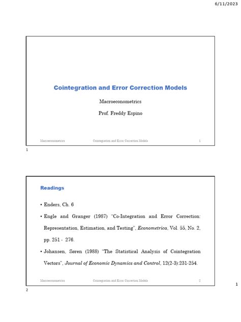 Cointegration And Error Correction Models Readings Pdf Estimation