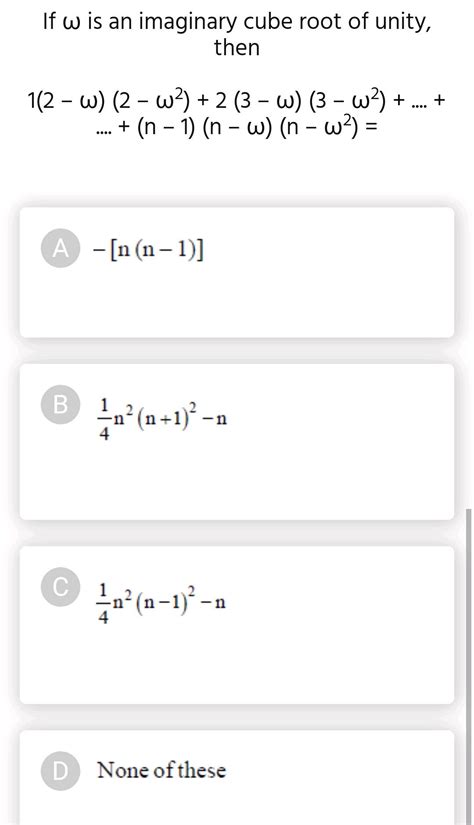 If Is An Imaginary Cube Root Of Unity Then 112 W 2 W2 2 3