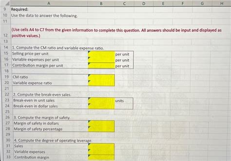 solved use cells a4 to c7 from the given information to