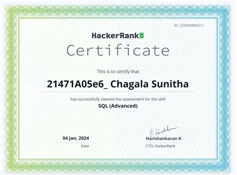 I Have Proudly Earned The Hackerrank Sql Advanced Certification Reflecting My Expertise In