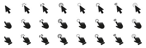 Cursor And Hand Click Solid Icon Set Click And Cursor Action