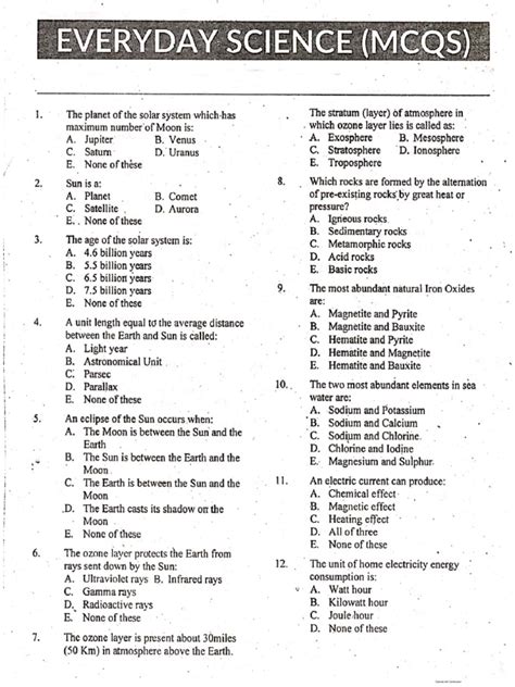 Everyday Science Mcqs Pdf