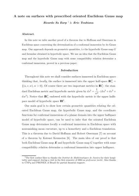 A Note On Surfaces With Prescribed Oriented Euclidean Gauss Map