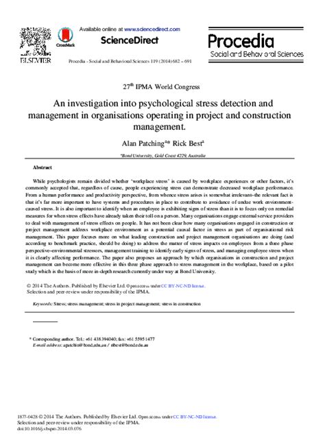 Pdf An Investigation Into Psychological Stress Detection And Management In Organisations