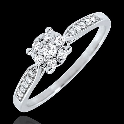 Anello Di Fidanzamento Solitario Pavé Bianco 18k Diamanti 0 18 Ct