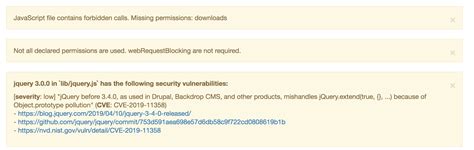 warning messages from opera extension store submission · issue 1496