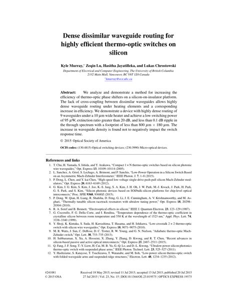 Pdf Dense Dissimilar Waveguide Routing For Highly Efficient Thermo Optic Switches On Silicon