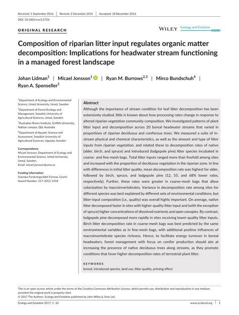 Pdf Composition Of Riparian Litter Input Regulates Organic Matter Decomposition Implications