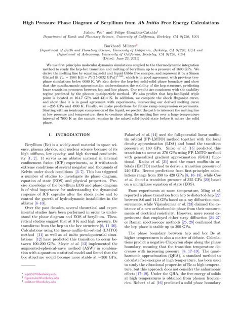 Pdf High Pressure Phase Diagram Of Beryllium From Ab Initio Dokumen Tips