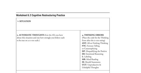 Cognitive Restructuring Practice Pdf DocDroid