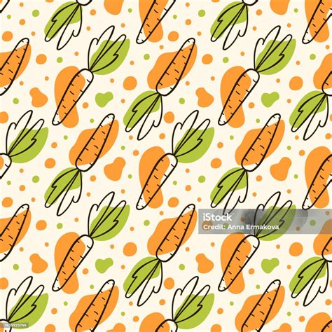음식 벡터는 선 당근 그리기와 오렌지와 녹색 튀는 점멸과 원활한 패턴 가을 야채 트렌디 한 인쇄 부엌 벽지 포장 종이 낙서 디자인 섬유 노트북 식기 0명에 대한 스톡 벡터