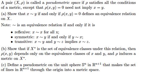 Solved Pseudometric Space And The Subtle Relation With The