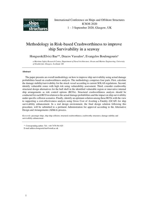 Pdf Methodology In Risk Based Crashworthiness To Improve Ship Survivability In A Seaway