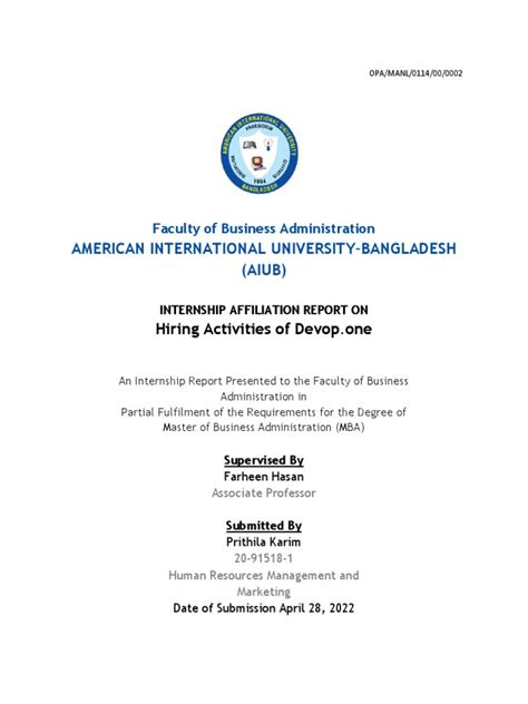 Internship Report With Cover Letter Executive Summary Pdf Recruitment Employment