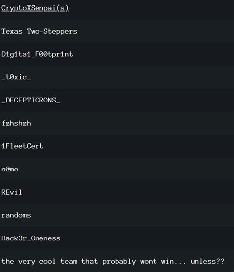 Epicly 1337 Ctf Team Names R Masterhacker