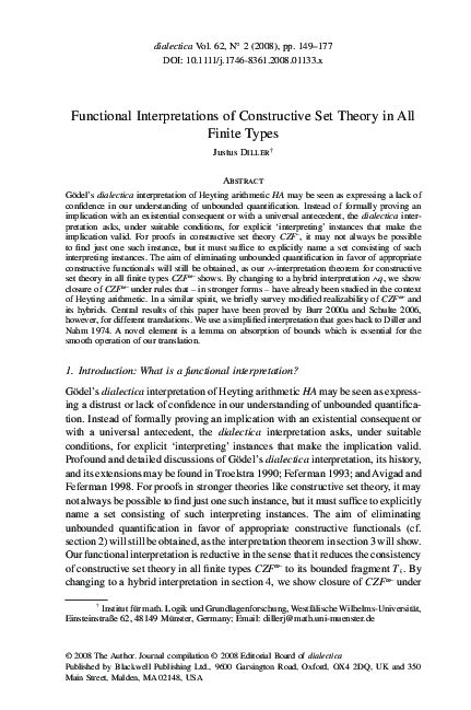 Pdf Functional Interpretations Of Constructive Set Theory In All