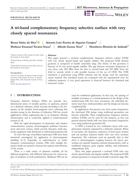 Pdf A Tri‐band Complementary Frequency Selective Surface With Very