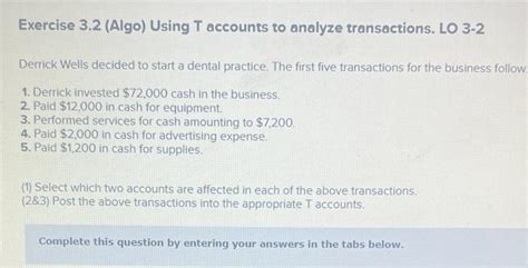 solved exercise 3 2 algo using t accounts to analyze