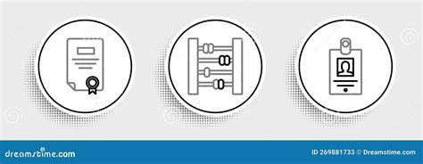Set Line Identification Badge Certificate Template And Abacus Icon
