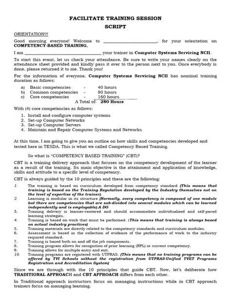 1 Facilitate Training Session Script Pdf Cognition Behavior Modification