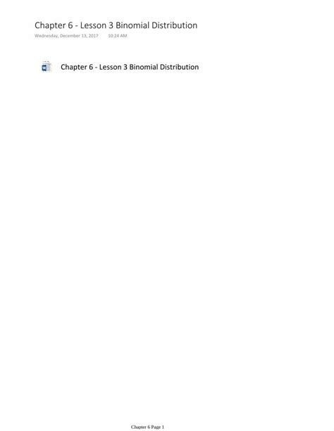 Pdf Chapter 6 Lesson 3 Binomial Distribution · Chapter 6 Lesson 3 Binomial Distribution