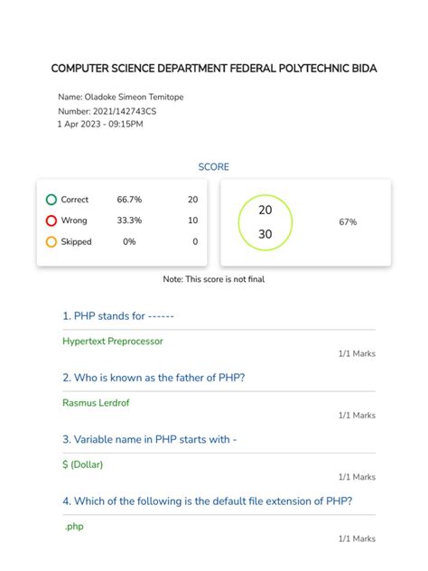 answer sheet for php test pdf php text file