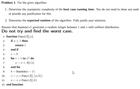 Solved Problem For The Given Algorithm Determine The Chegg