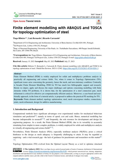 Pdf Finite Element Modelling With Abaqus And Tosca For Topology Optimization Of Steel