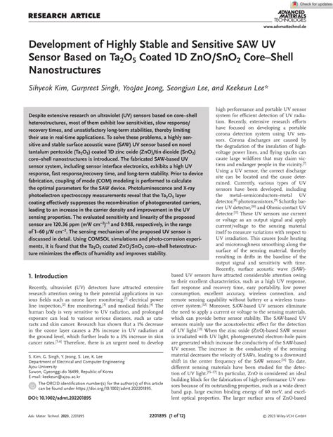 pdf development of highly sensitive and selective saw uv sensor based