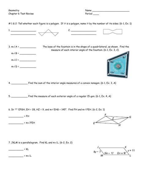 Geometry Name Chapter Test Review Period Tell