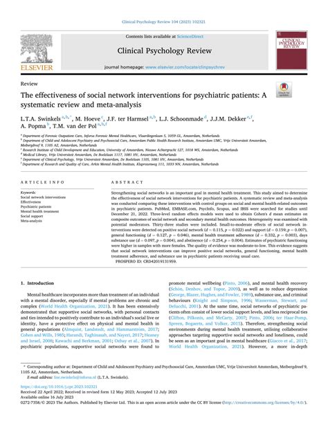 Pdf The Effectiveness Of Social Network Interventions For Psychiatric