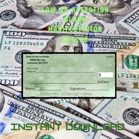 Blank Manifestation Checks Green Instant Digital Download