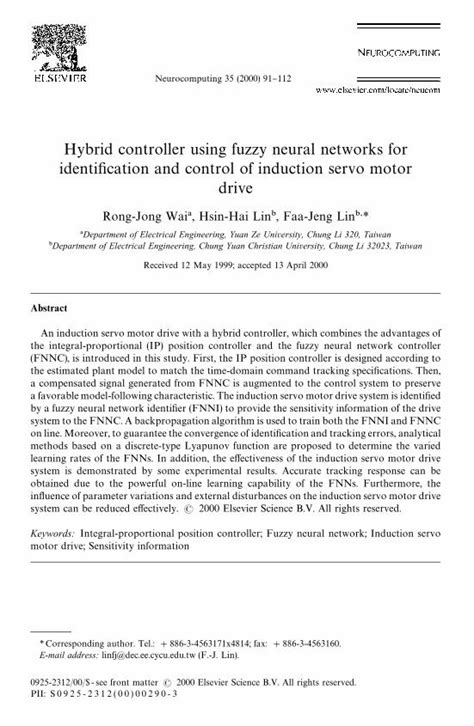 Pdf Hybrid Controller Using Fuzzy Neural Networks For Identification