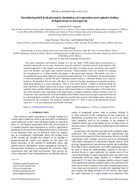 Pdf Smoothed Particle Hydrodynamics Simulations Of Evaporation And Explosive Boiling Of Liquid